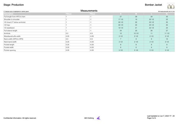 Bomber Jacket Measurement Template